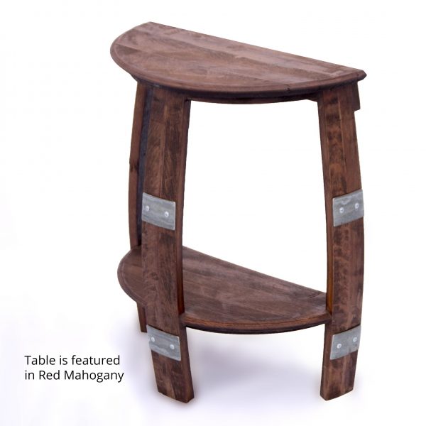 Wine Barrel Half Round End Table With Metal Bands